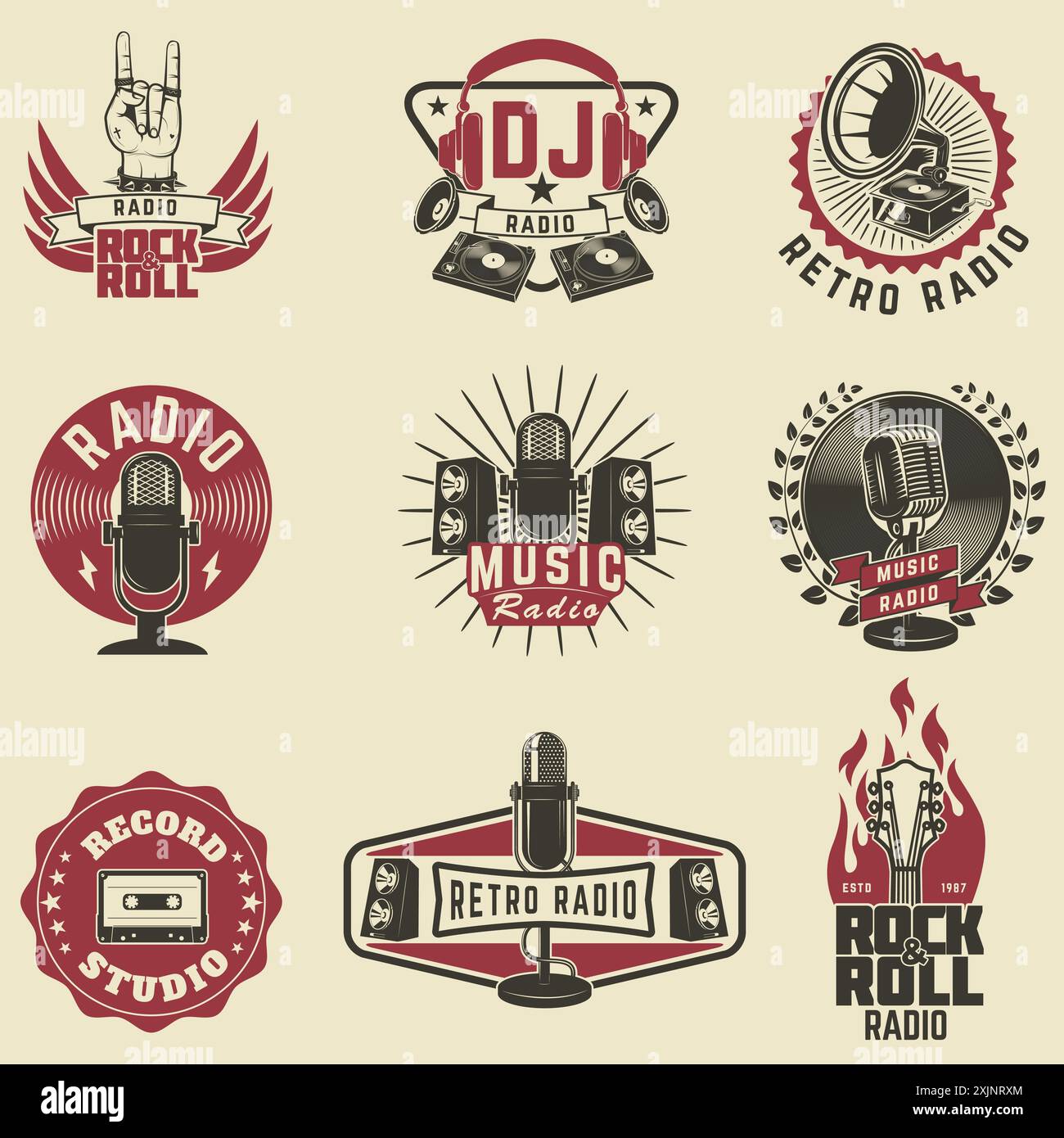 Vintage rock and roll music vector labels hi-res stock photography and ...