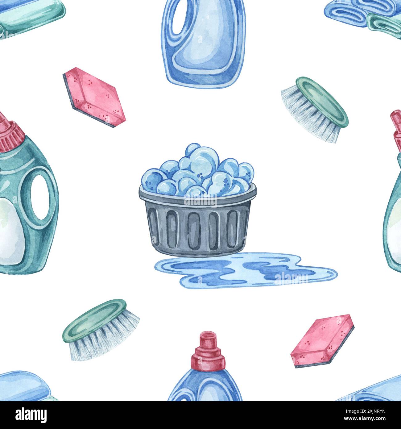 Housekeeping tools seamless pattern showing various cleaning items like ...