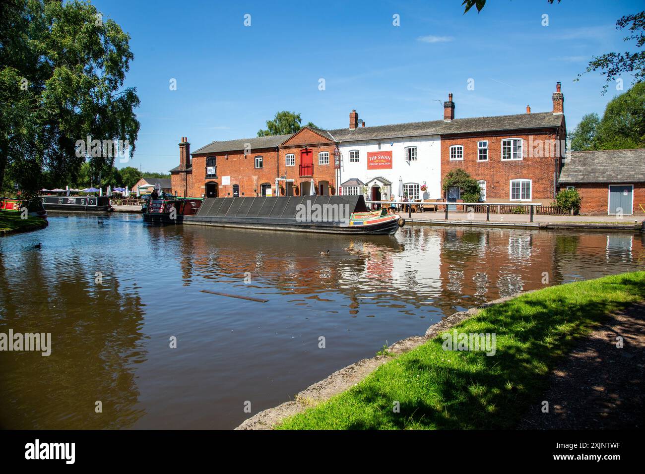 Canal narrowboats at Fradley Junction Staffordshire, the junction of ...