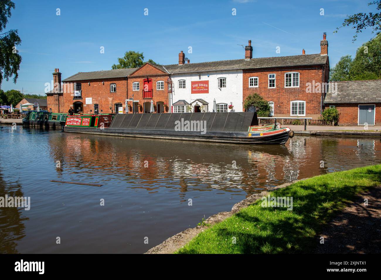 Canal narrowboats at Fradley Junction Staffordshire, the junction of ...