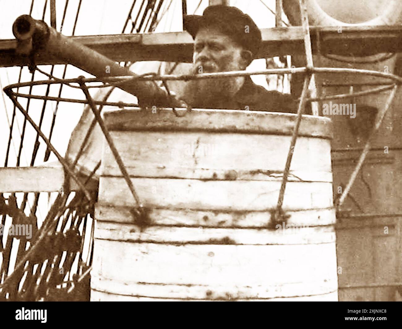 In the crow's nest on a whaling ship from Dundee, Scotland, in ...