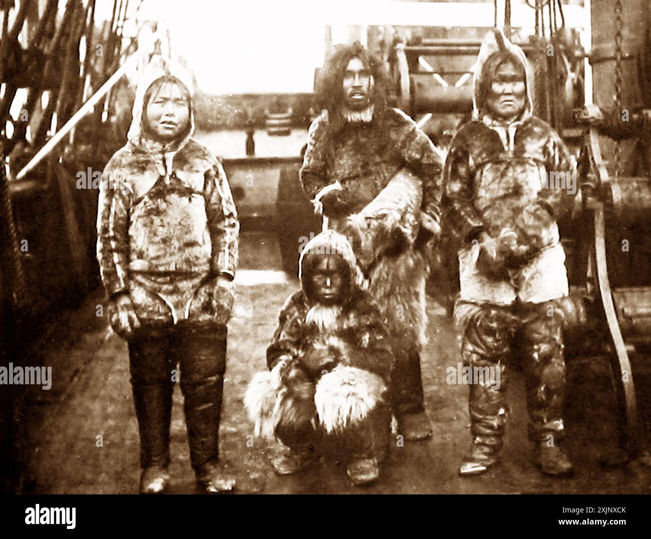 Inuit on a whaling ship from Dundee, Scotland, in Greenland in 1890 ...