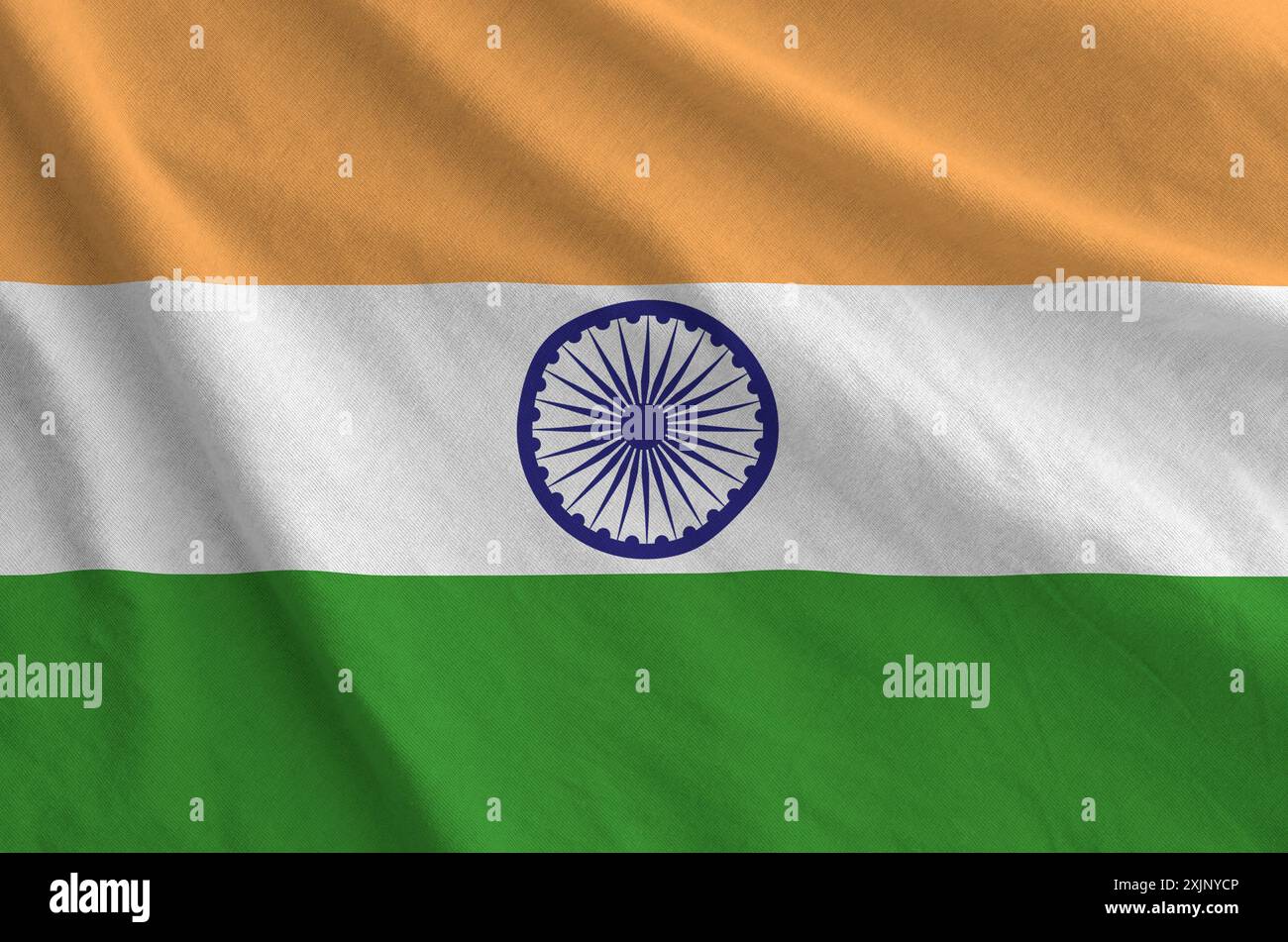 India flag depicted on folded wavy fabric of old cloth close up Stock ...