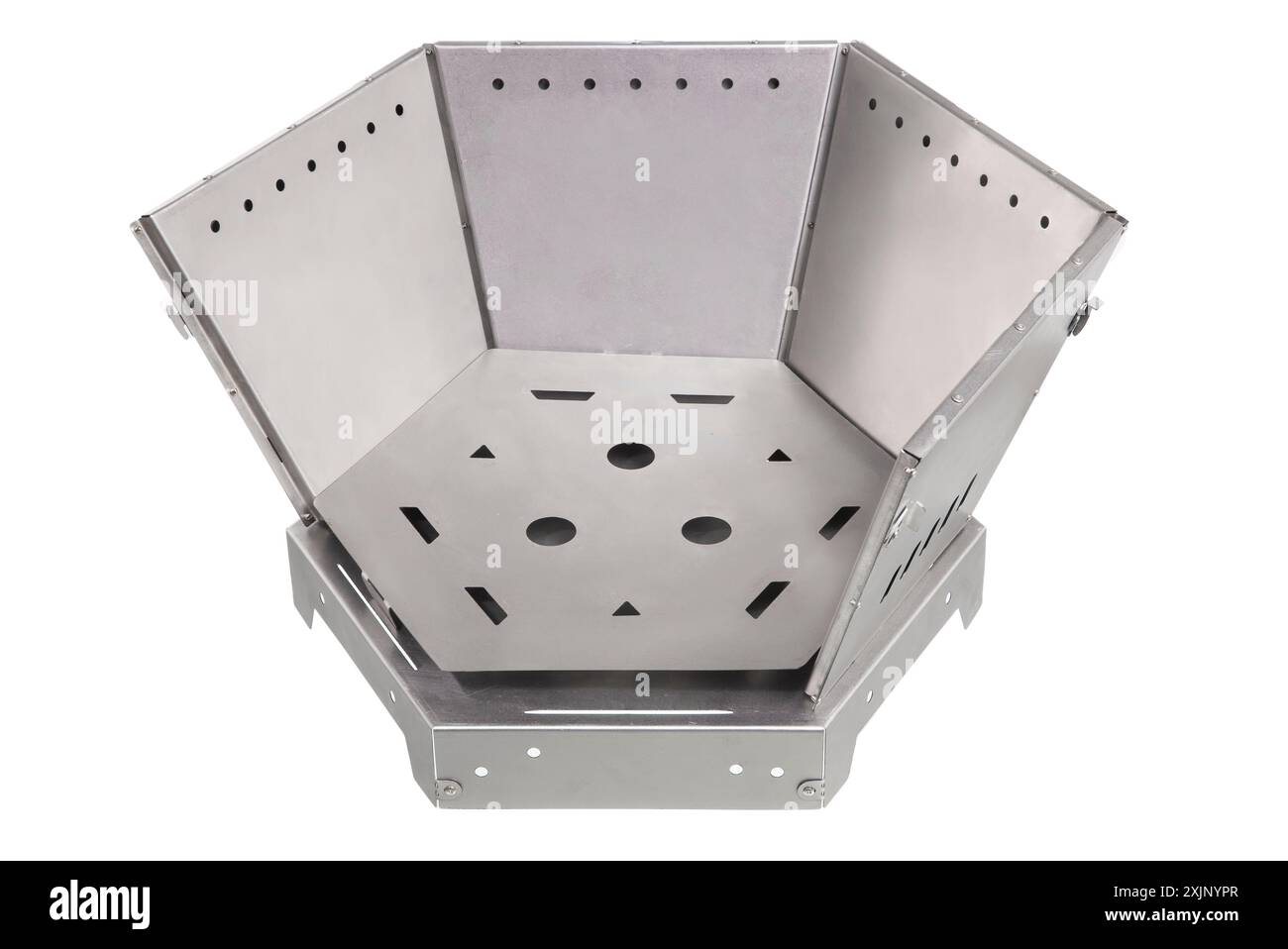 Empty hexagonal metal fire pit Stock Photo - Alamy