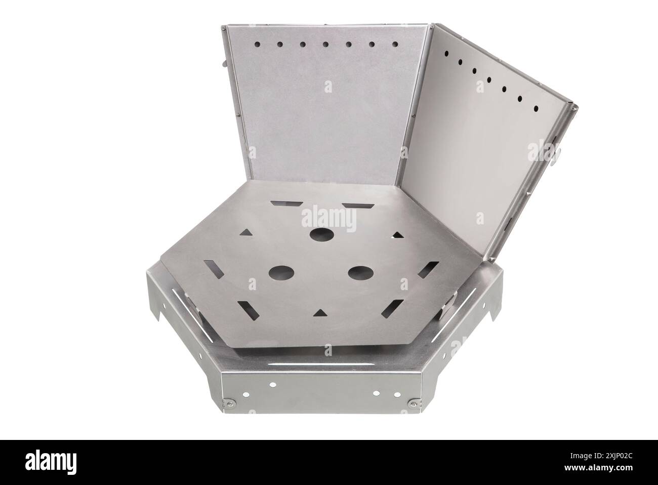 Empty hexagonal metal fire pit Stock Photo - Alamy