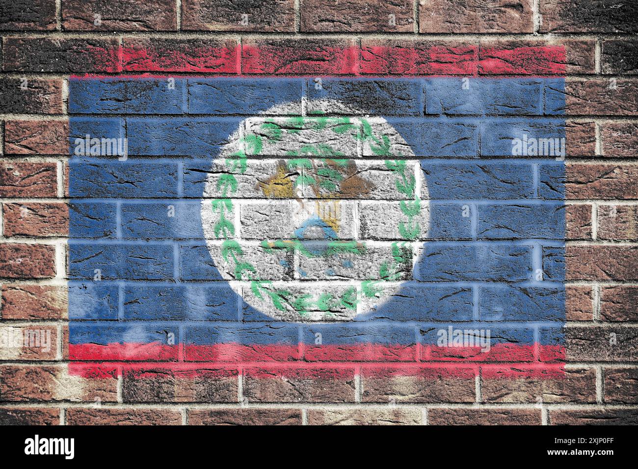 Belize flag on a brick wall background Stock Photo - Alamy