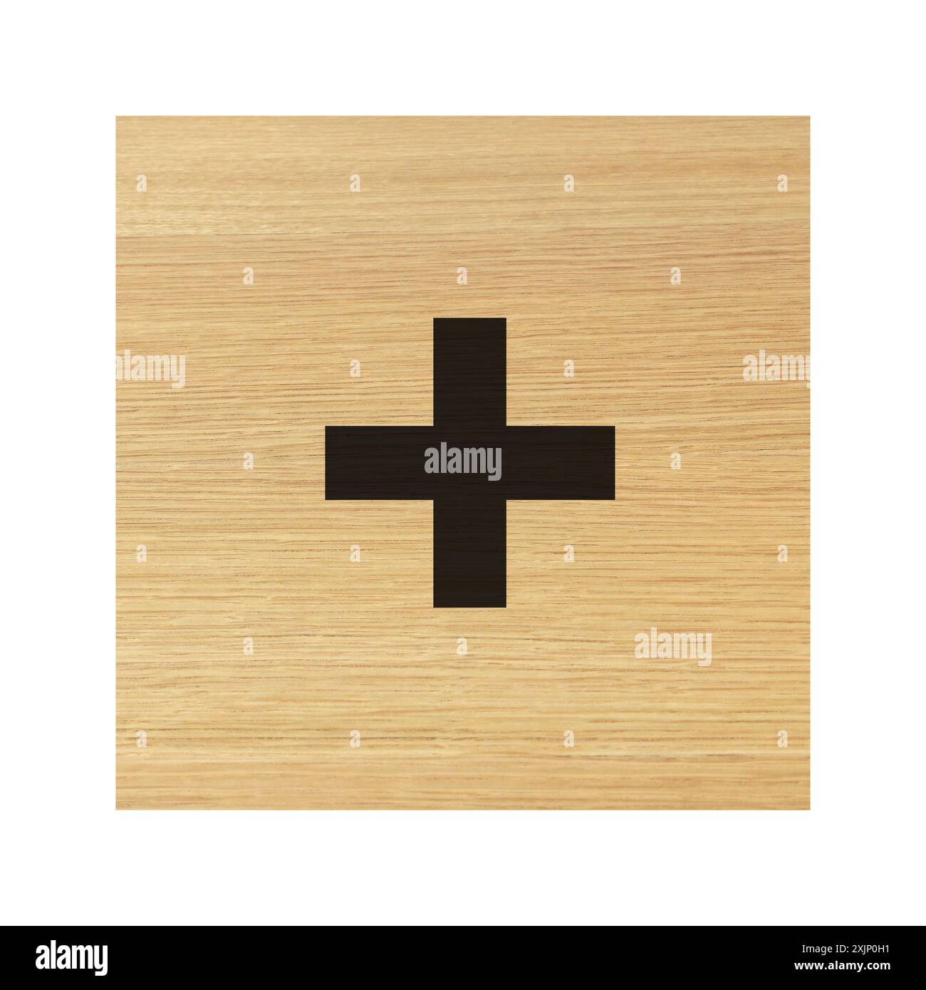 Plus sign wood block on white with clipping path Stock Photo - Alamy