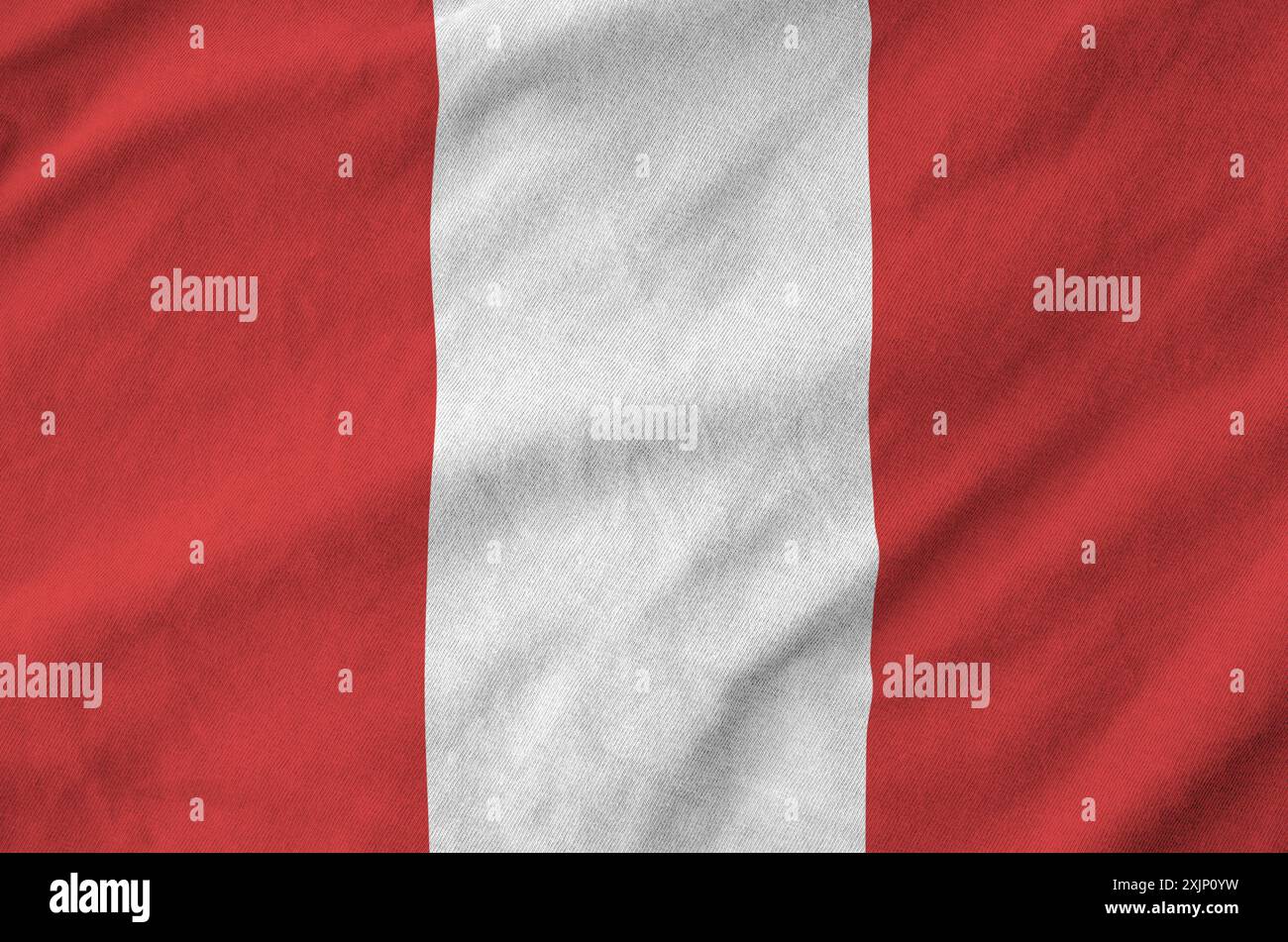 Peru flag depicted on folded wavy fabric of old cloth close up Stock ...