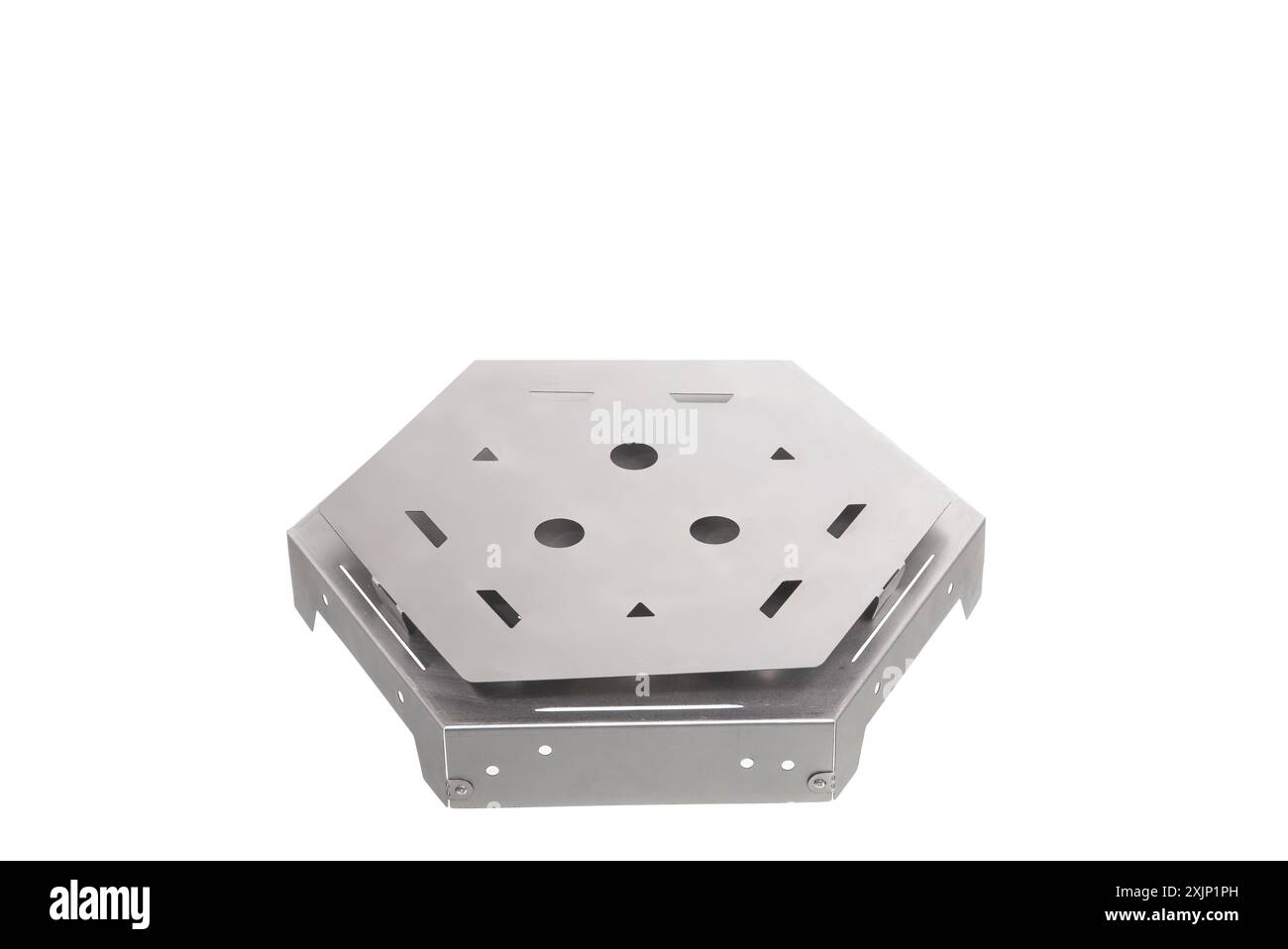 Durable hexagonal metal plate with multiple cutouts, perfect for ...