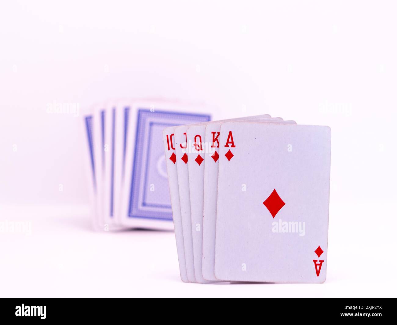 Winning Poker hand. Royal straight flush of diamonds. Last two players ...