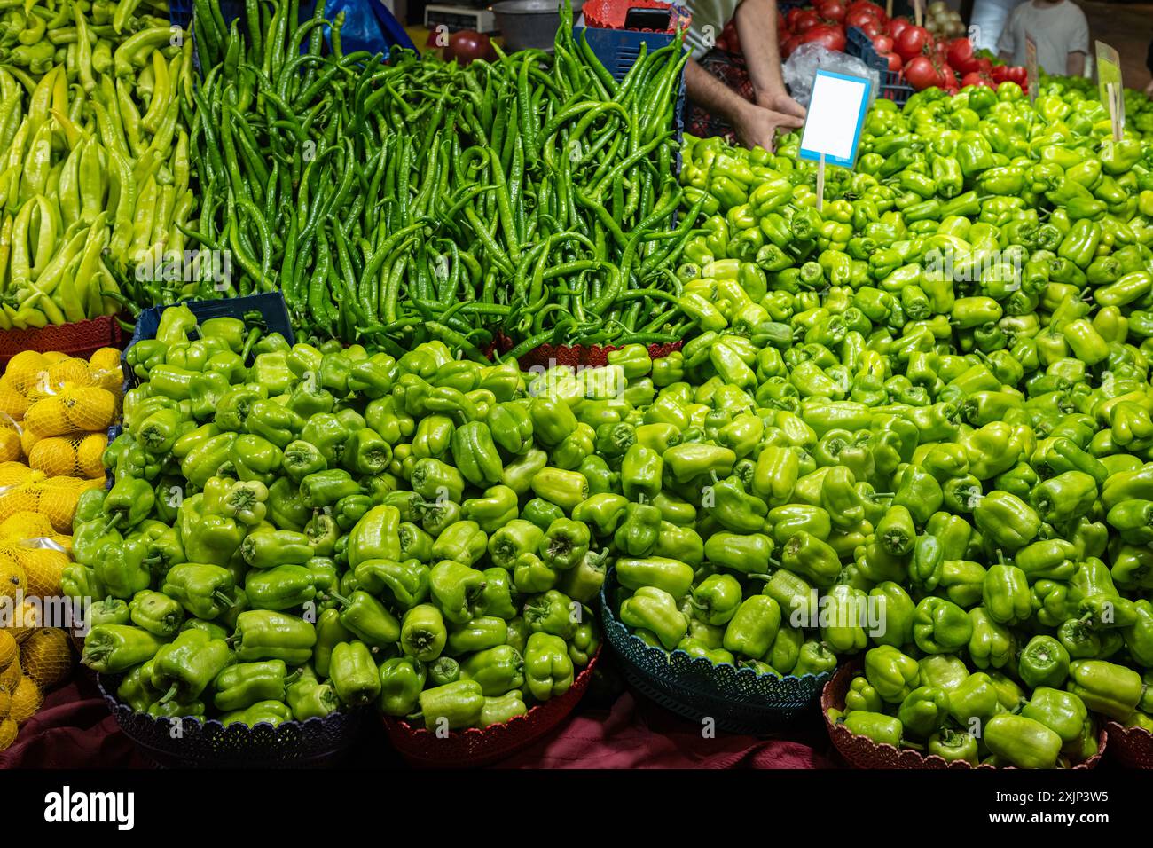 Fresh green chillies in the interior of the local Turkish market Stock ...
