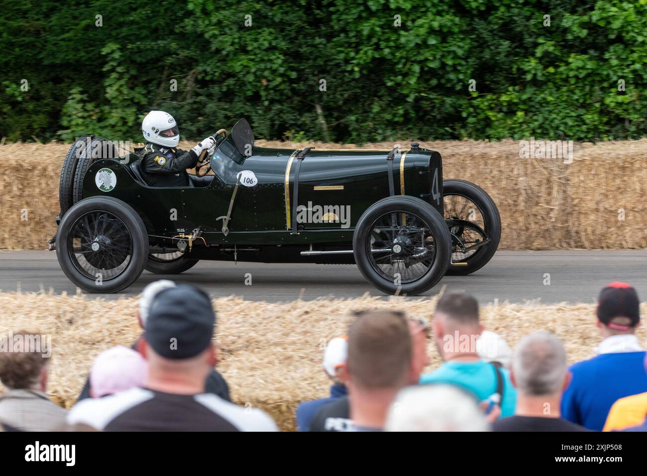 1914 Sunbeam Tourist Trophy historic race car driving up the hill climb ...