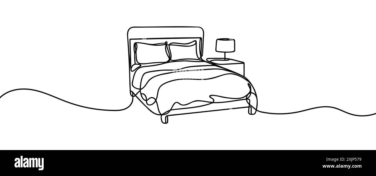 Continuous one line drawing of sofa or bed Living room interior in loft ...