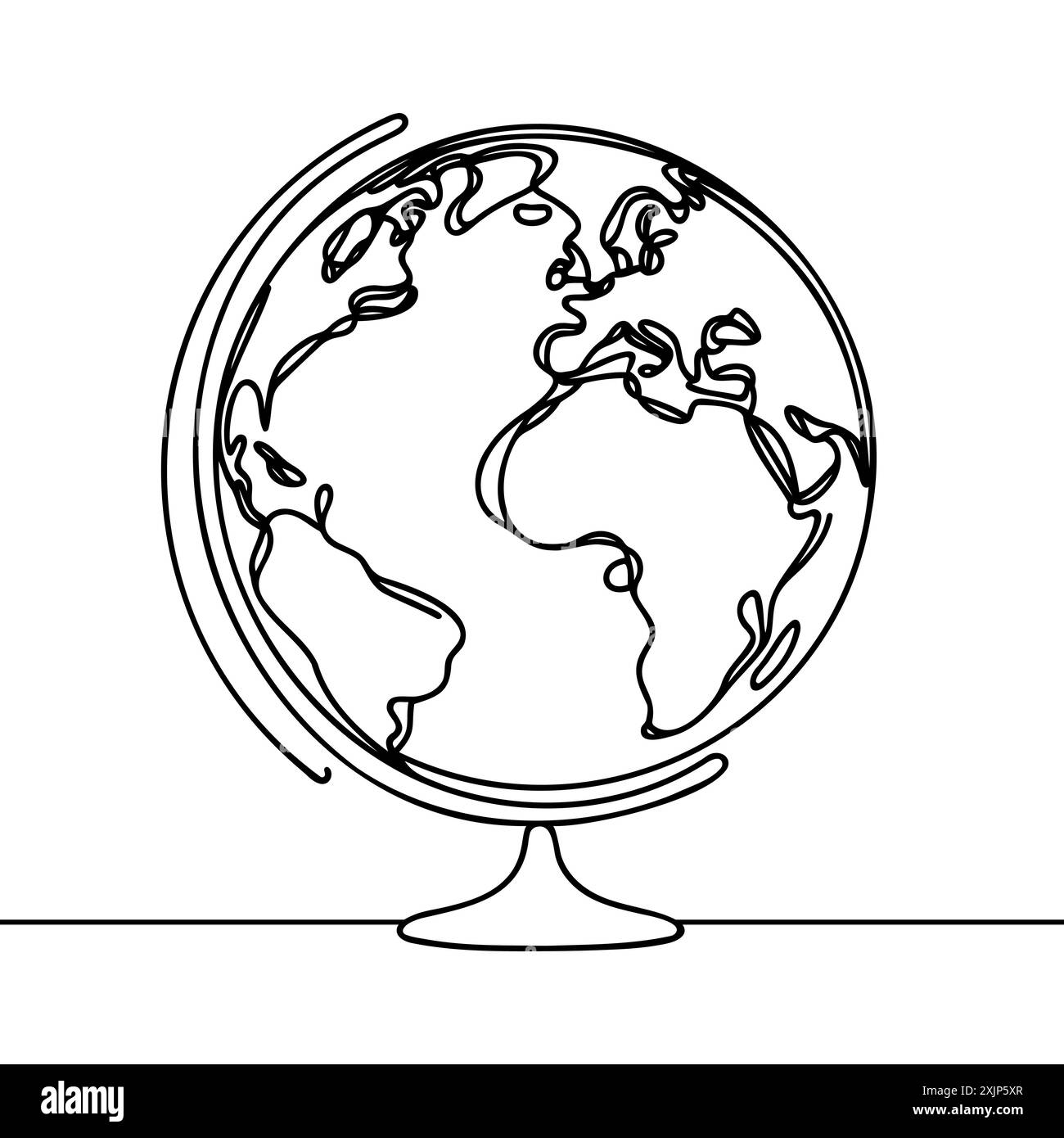 One continuous line drawing of Earth globe. World map in simple linear ...