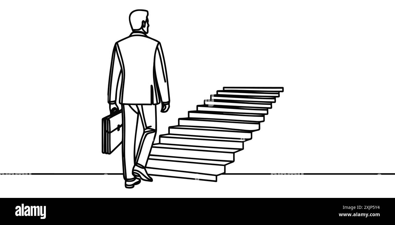 Continuous one line drawing. Reach the target. Businessman climbing ...