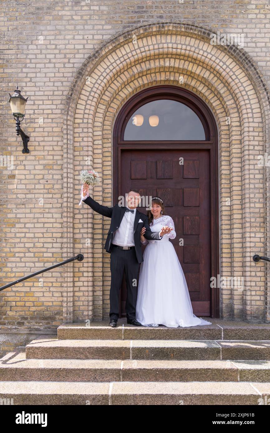 The bride and groom just got married, delight, joy, emotions. The ...