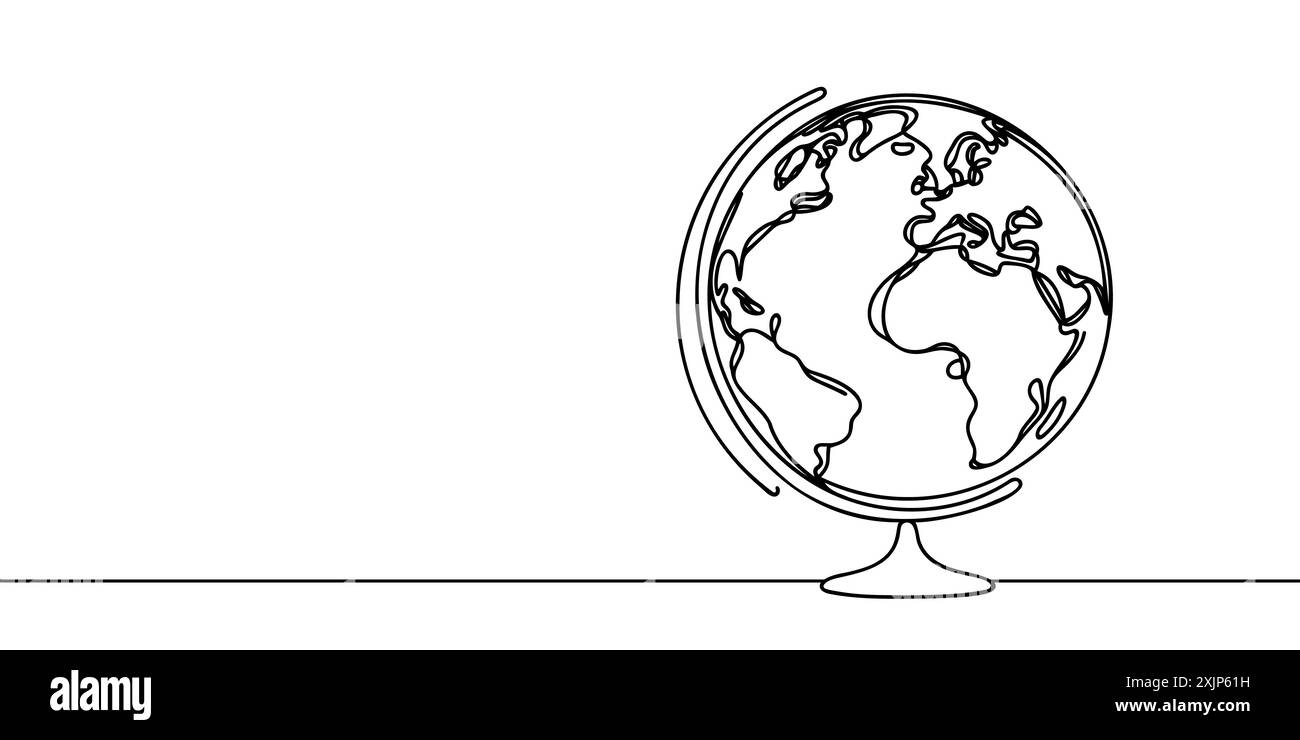 One continuous line drawing of Earth globe. World map in simple linear ...