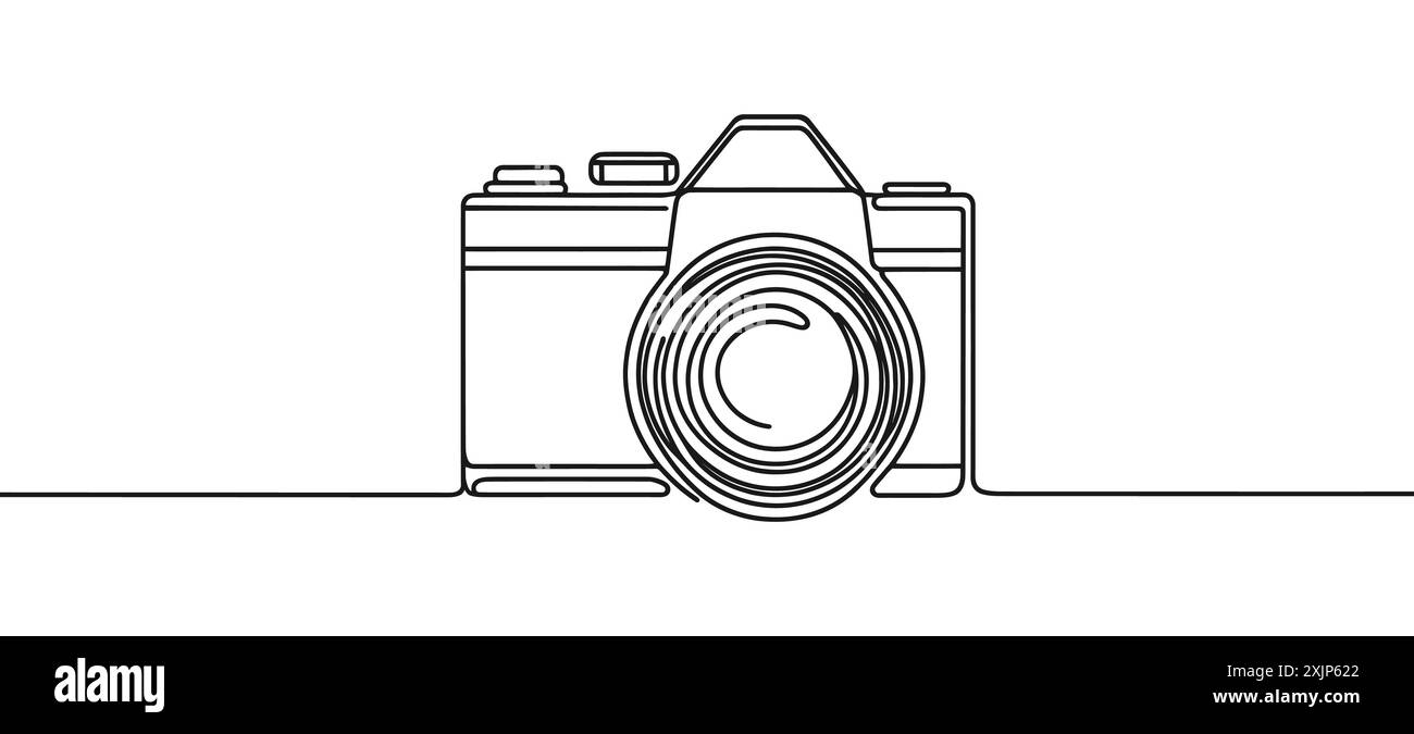 Line drawing photo camera. Single draw photo icon, line art photography ...