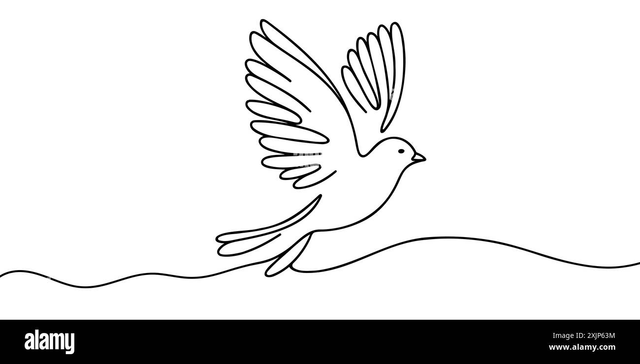 White dove in one continuous line drawing. Bird symbol of peace and ...
