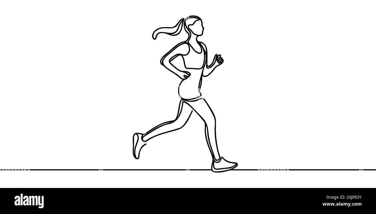 Girl jogging. Girl running drawn in a continuous one line drawing ...