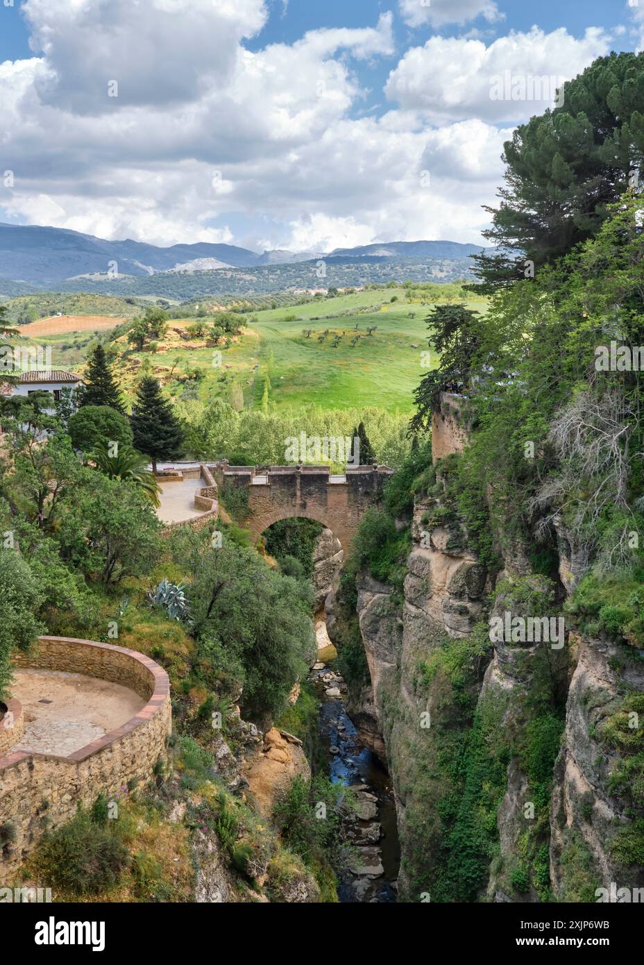 A view from above the Puento Viejo bridge spanning the river in the ...