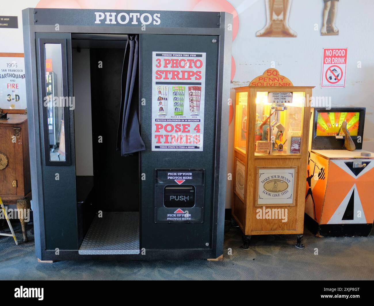 Empty photo booth at the Musee Mecanique at Fisherman's Wharf in San ...