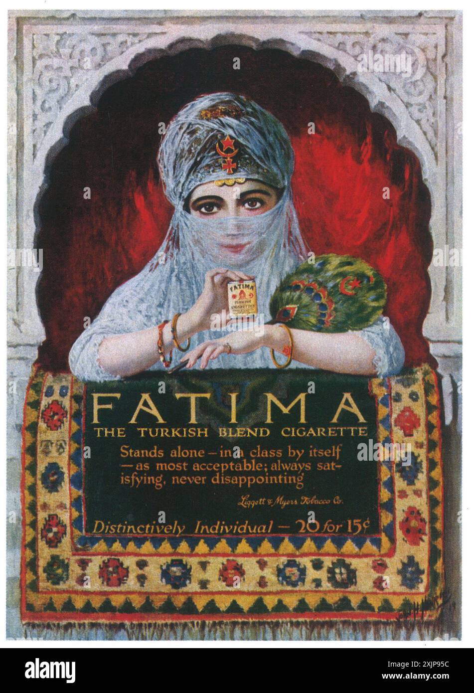 1914 Fatima cigarettes ad - Turkish woman in traditional dress with a ...