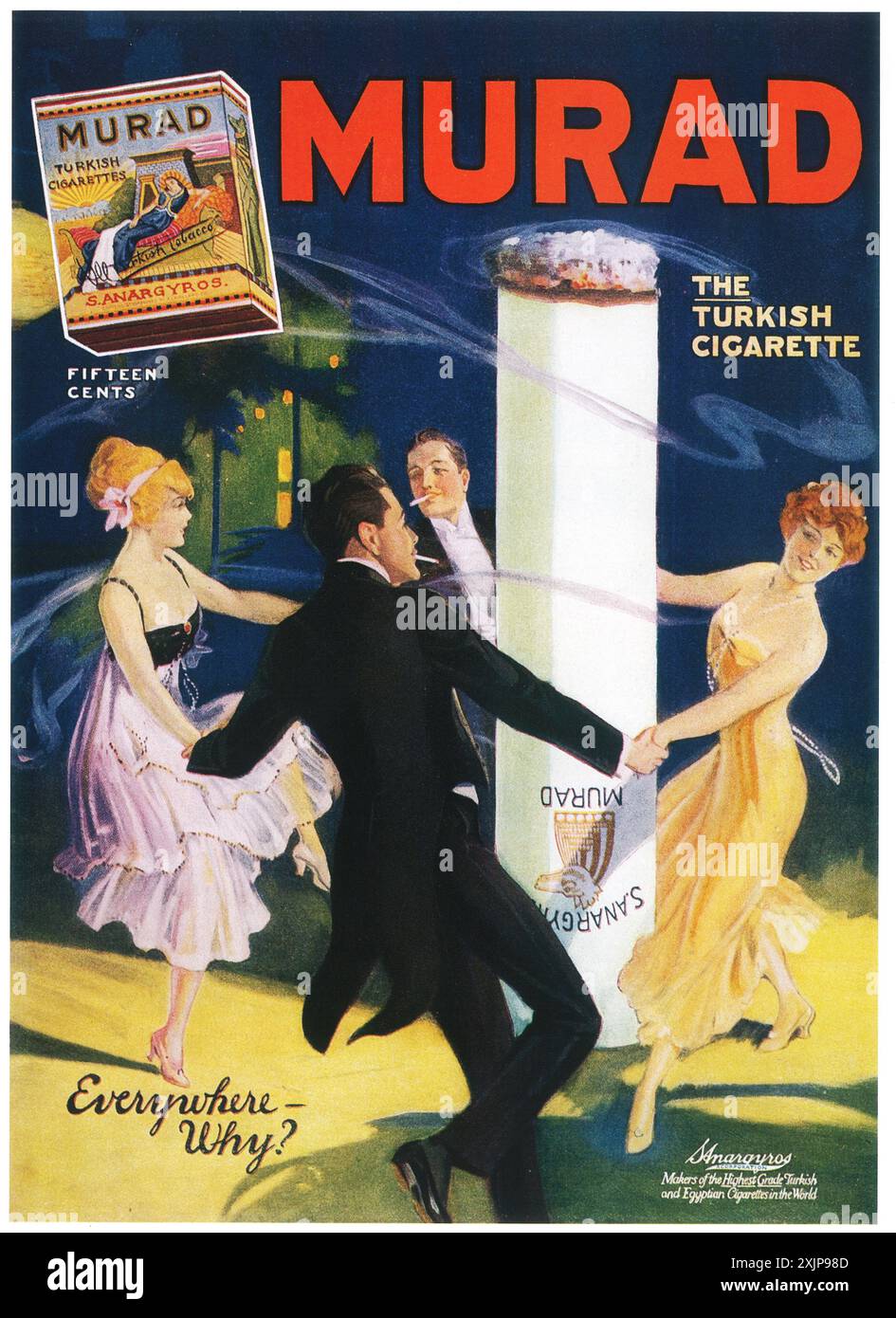 1919 Murad Cigarettes ad - Couple dancing around a cigarette Stock ...