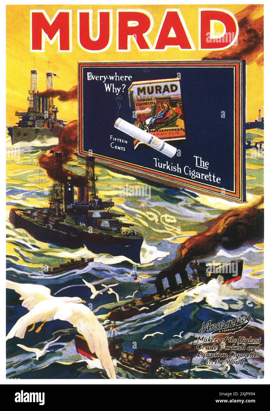 1915 WW1 Murad Cigarettes ad - Sea battle battleships Stock Photo - Alamy