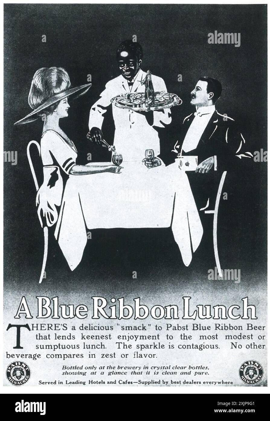 1912 Pabst Blue Ribbon beer ad - A blue ribbon lunch Stock Photo - Alamy