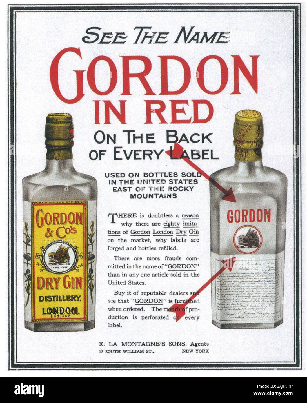 1912 Gordon Gin ad - Gordon in red Stock Photo - Alamy
