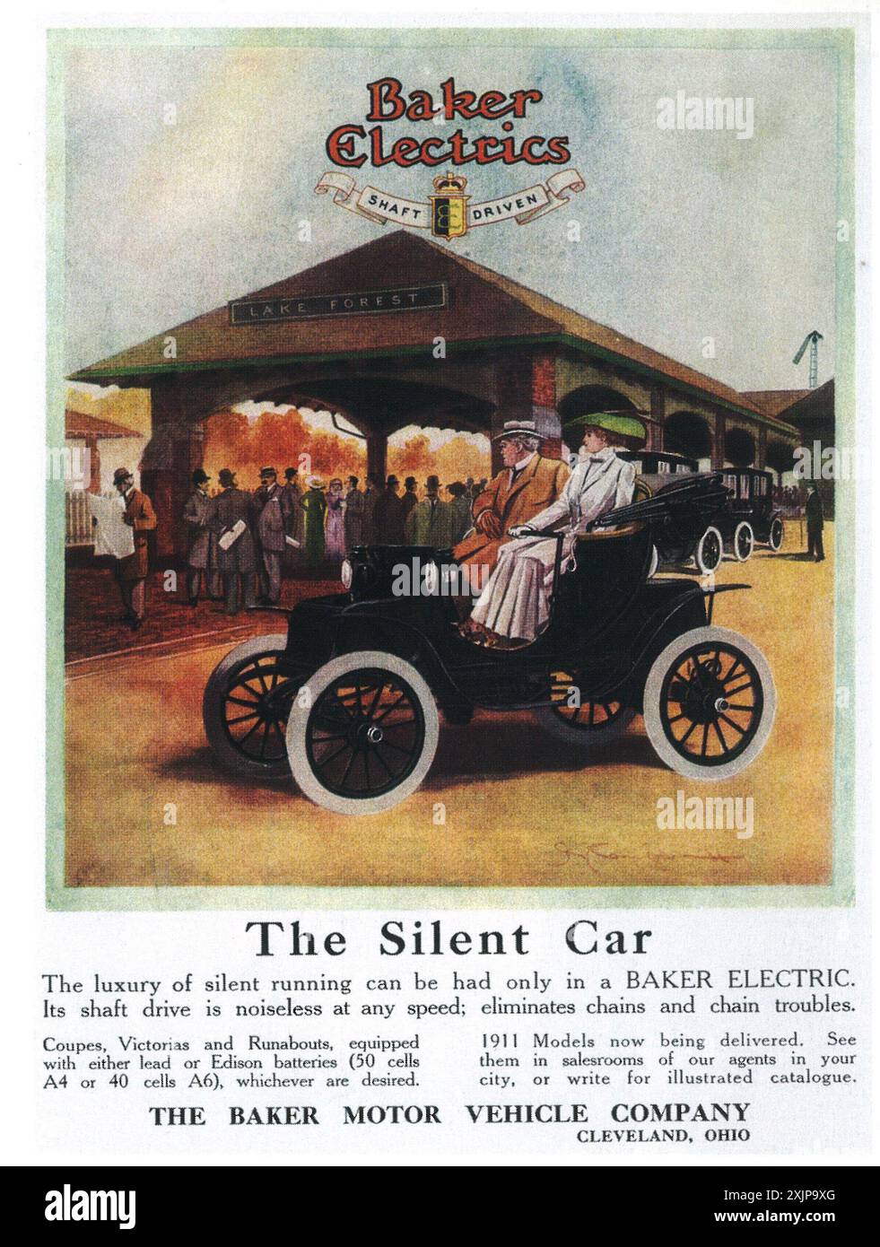 1911 Baker Electric car ad - at Lake Forest Train Station - "Silent Car ...
