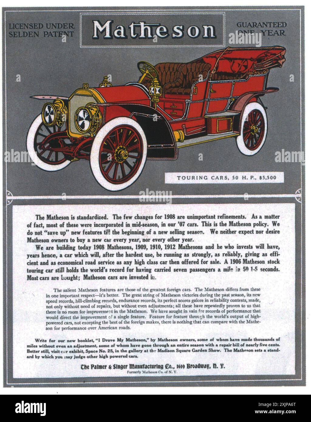 1907 Matheson touring car ad Stock Photo - Alamy