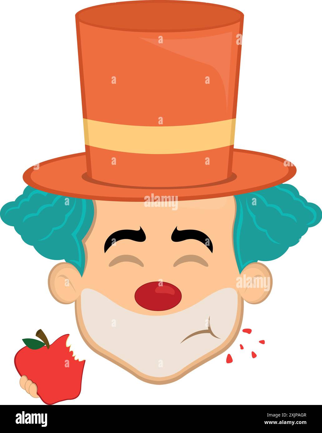 vector illustration face character clown cartoon, eating red apple ...