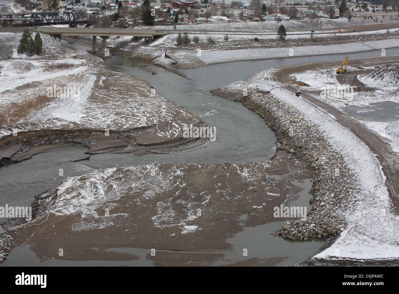 Exposed toxic sediment on the bottom of Milltown Dam reservoir. Low ...