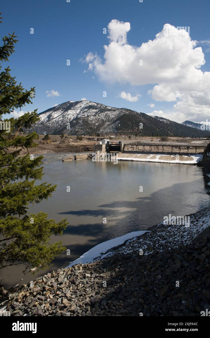 The spillway and radial gate of Milltown Dam from downstream along the ...