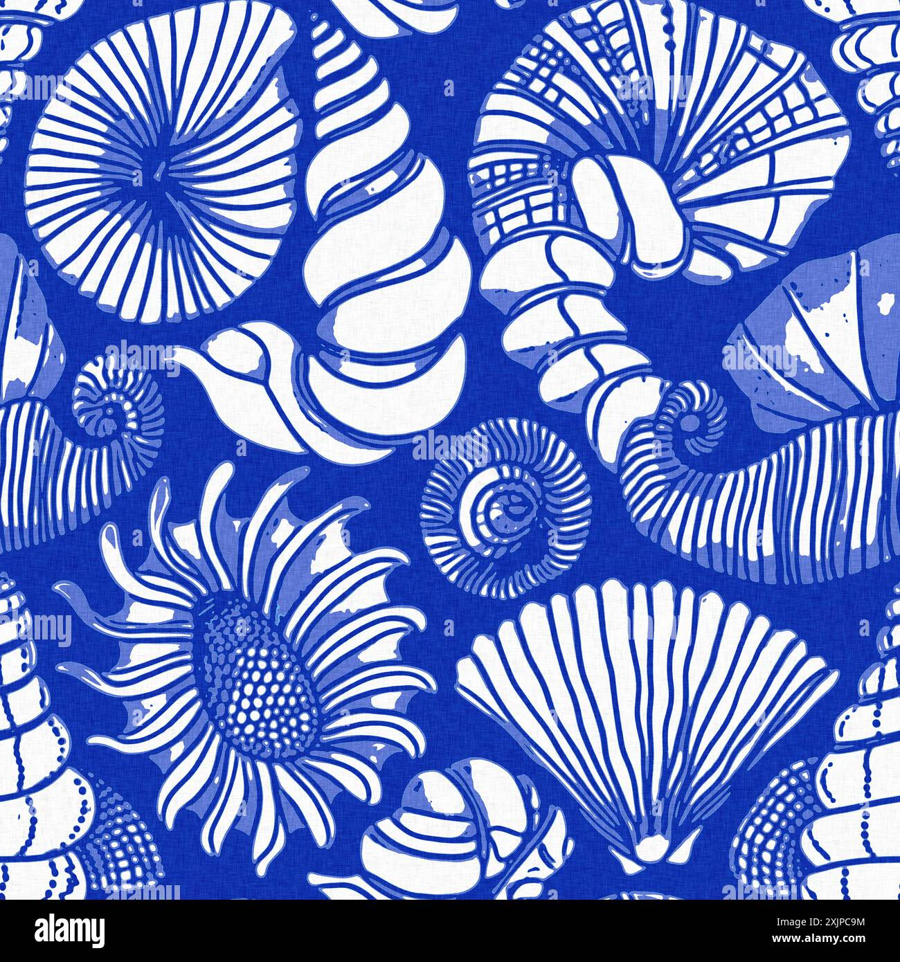 Azure blue white shell motif with linen seamless batik background ...