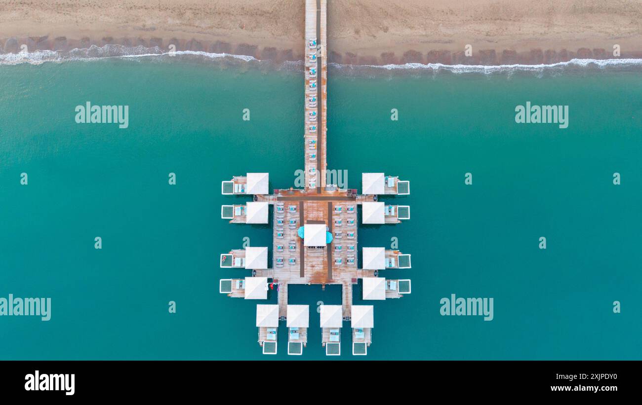 Top view of pavilions on the pier on beach resort at the sea Stock ...