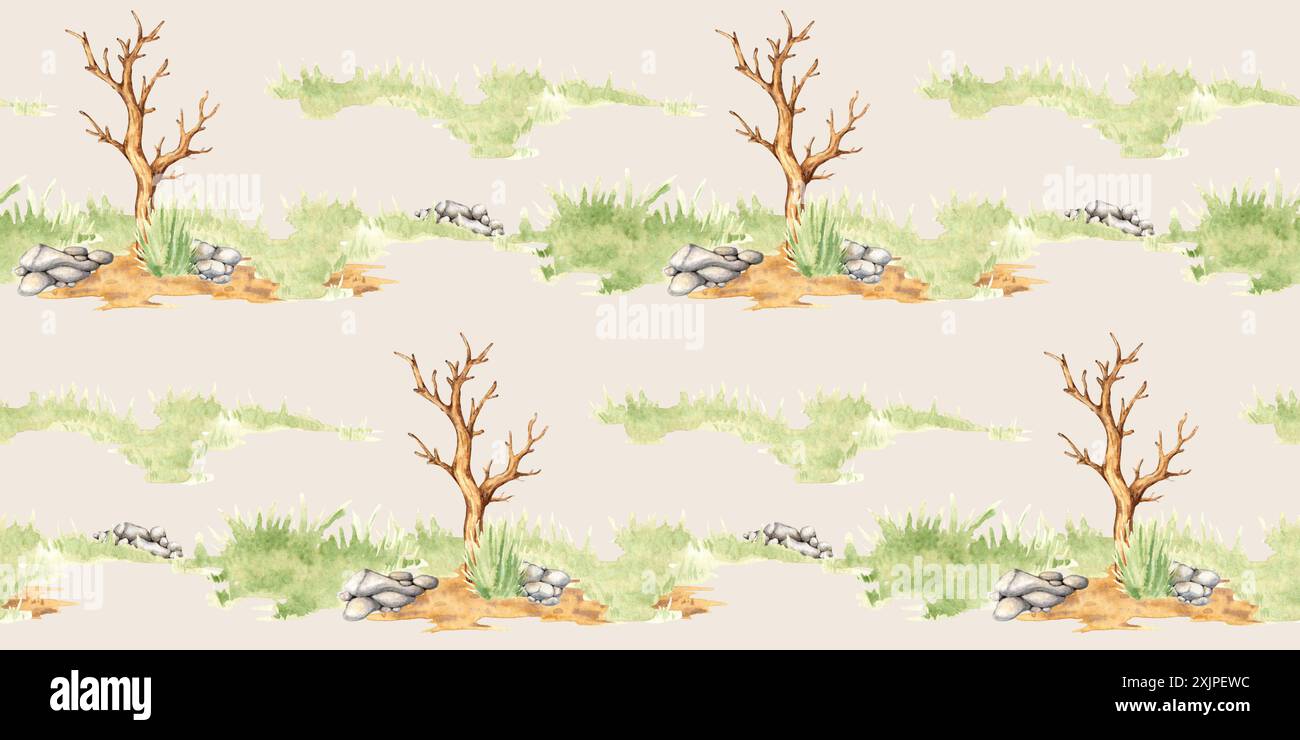 Natural landscape element pattern watercolor illustration. Wildlife ...