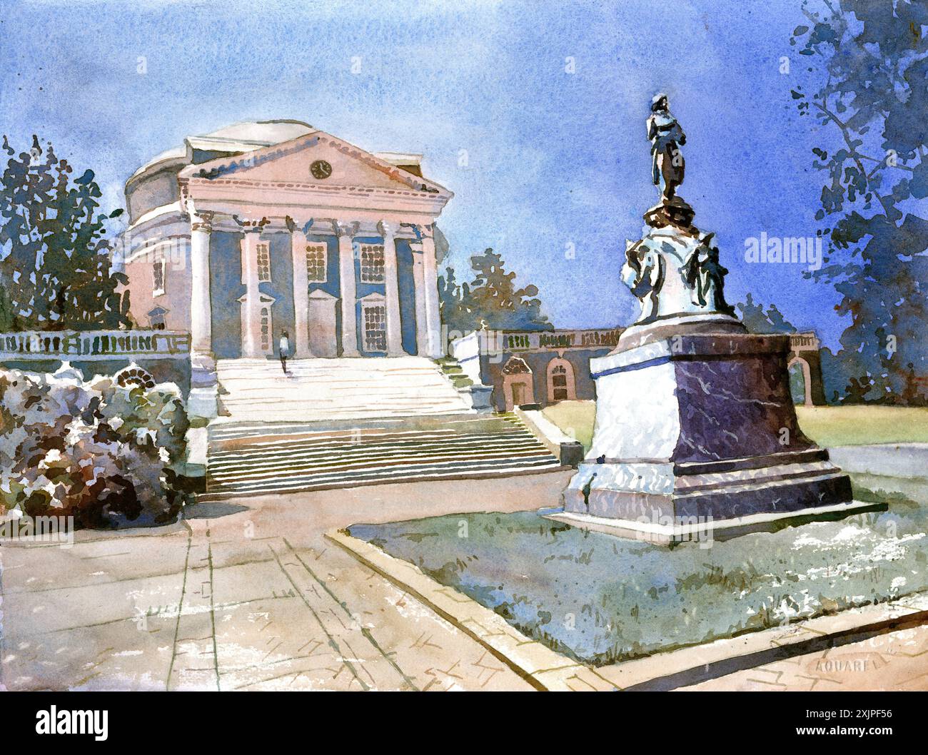 University of Virginia Rotunda watercolor landscape painting college ...