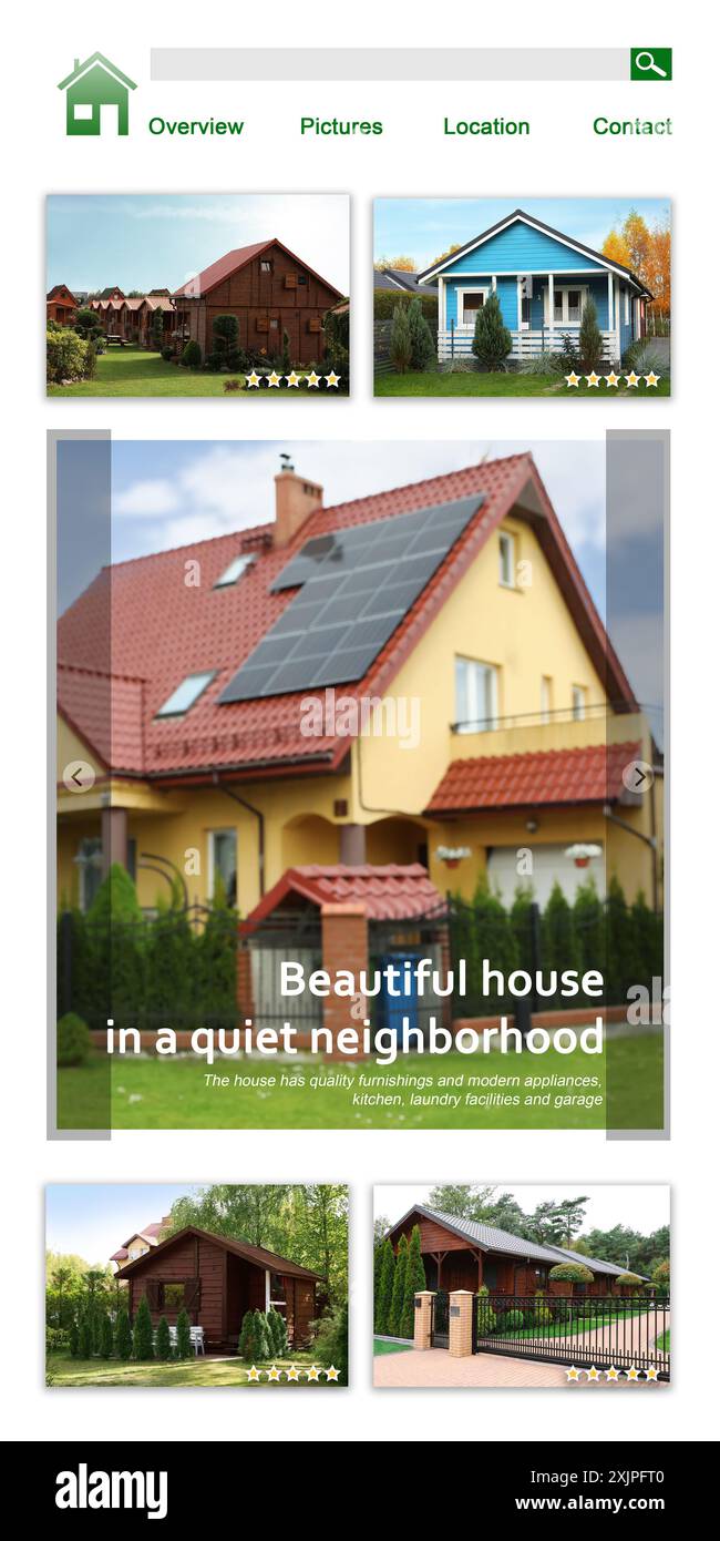 House hunting website with photos of different dwellings Stock Photo ...