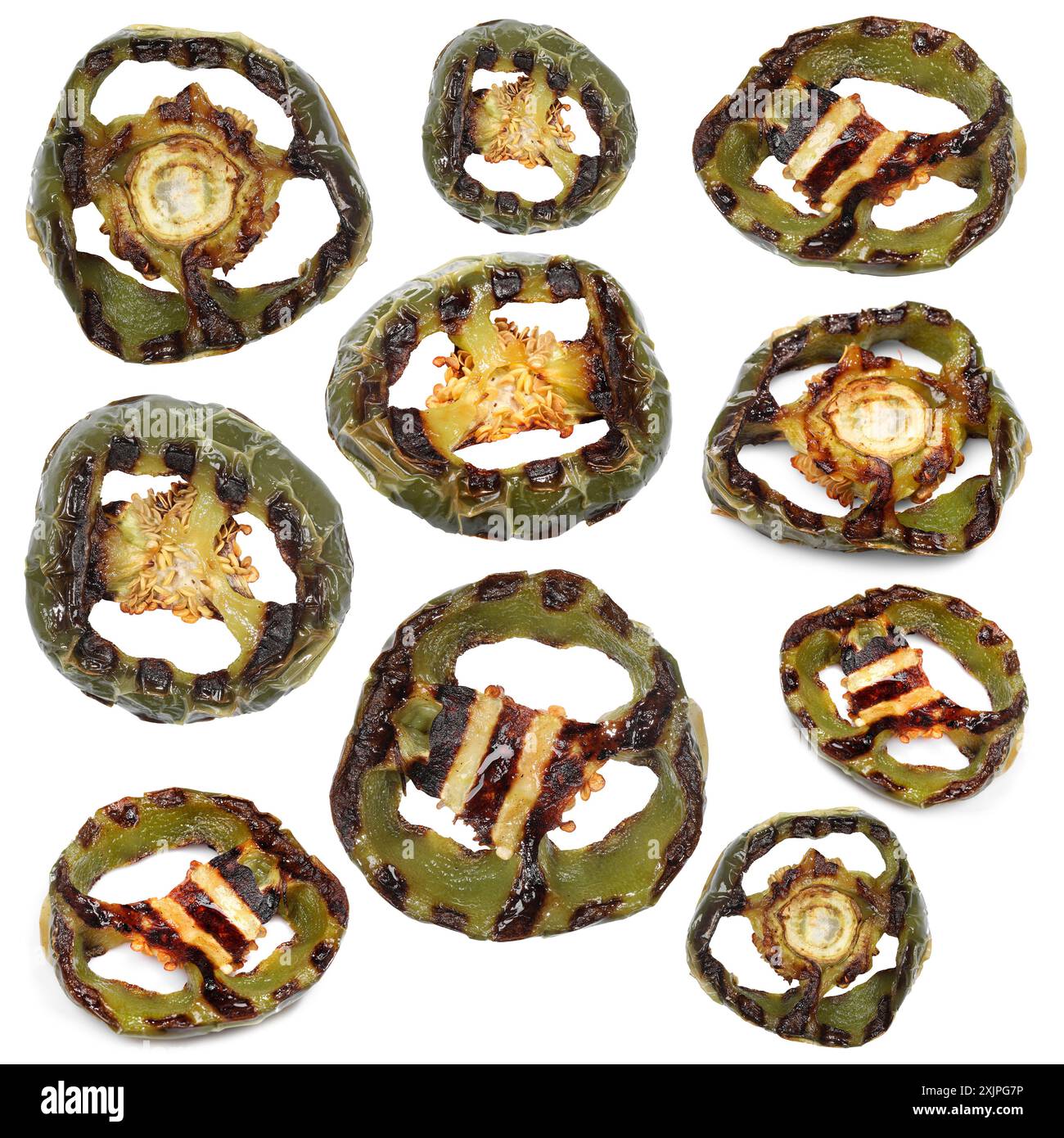 Grilled bell pepper slices isolated on white, set Stock Photo - Alamy
