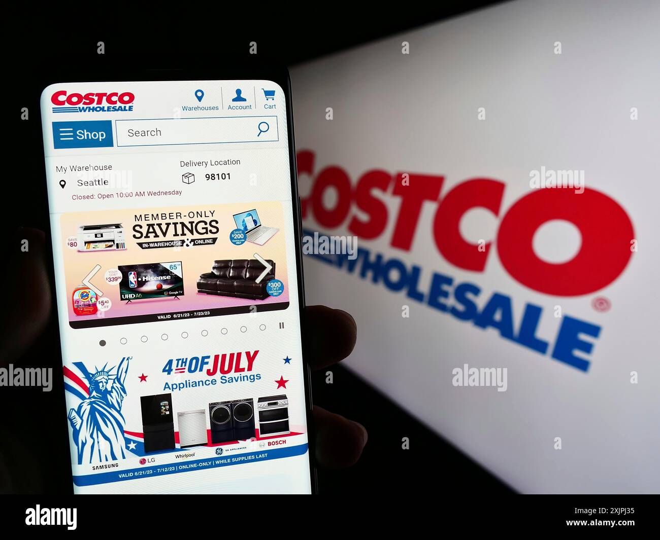 Stuttgart, Germany, 06-28-2023: Person holding smartphone with web page ...