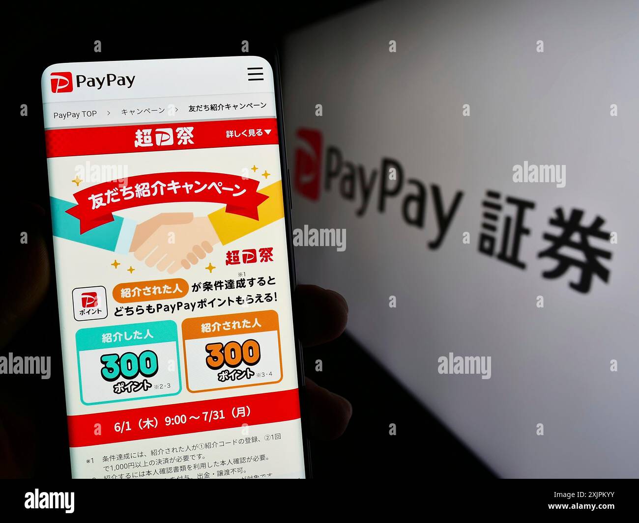 Stuttgart, Germany, 07-19-2023: Person holding cellphone with web page of Japanese payment ...