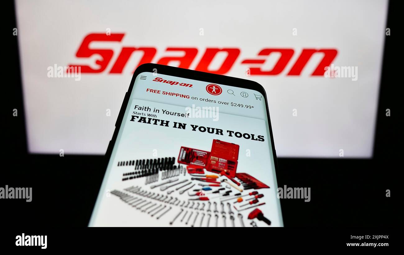 Stuttgart, Germany, 08-08-2023: Smartphone with website of US tools ...