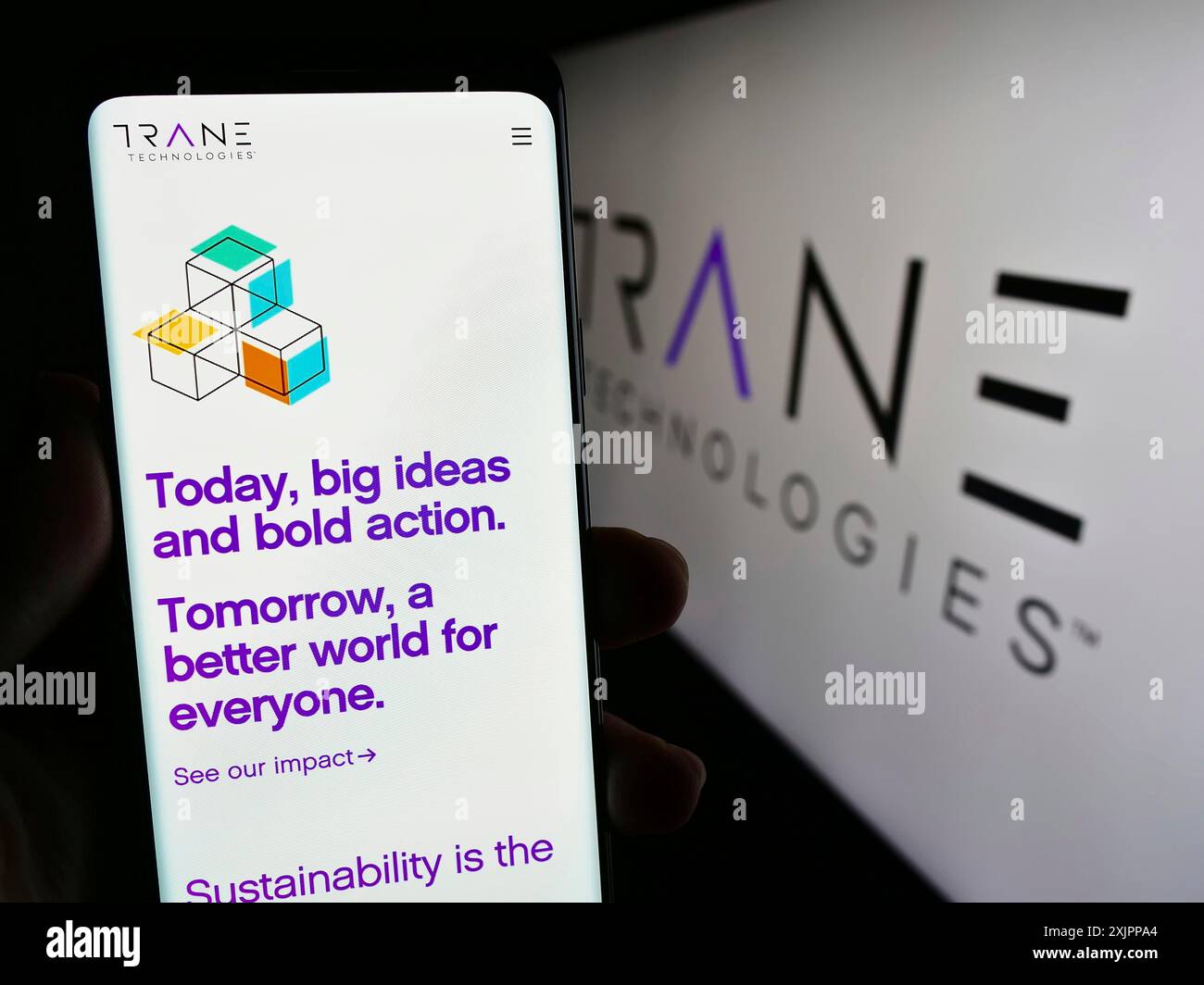 Stuttgart, Germany, 08-11-2023: Person holding cellphone with webpage ...