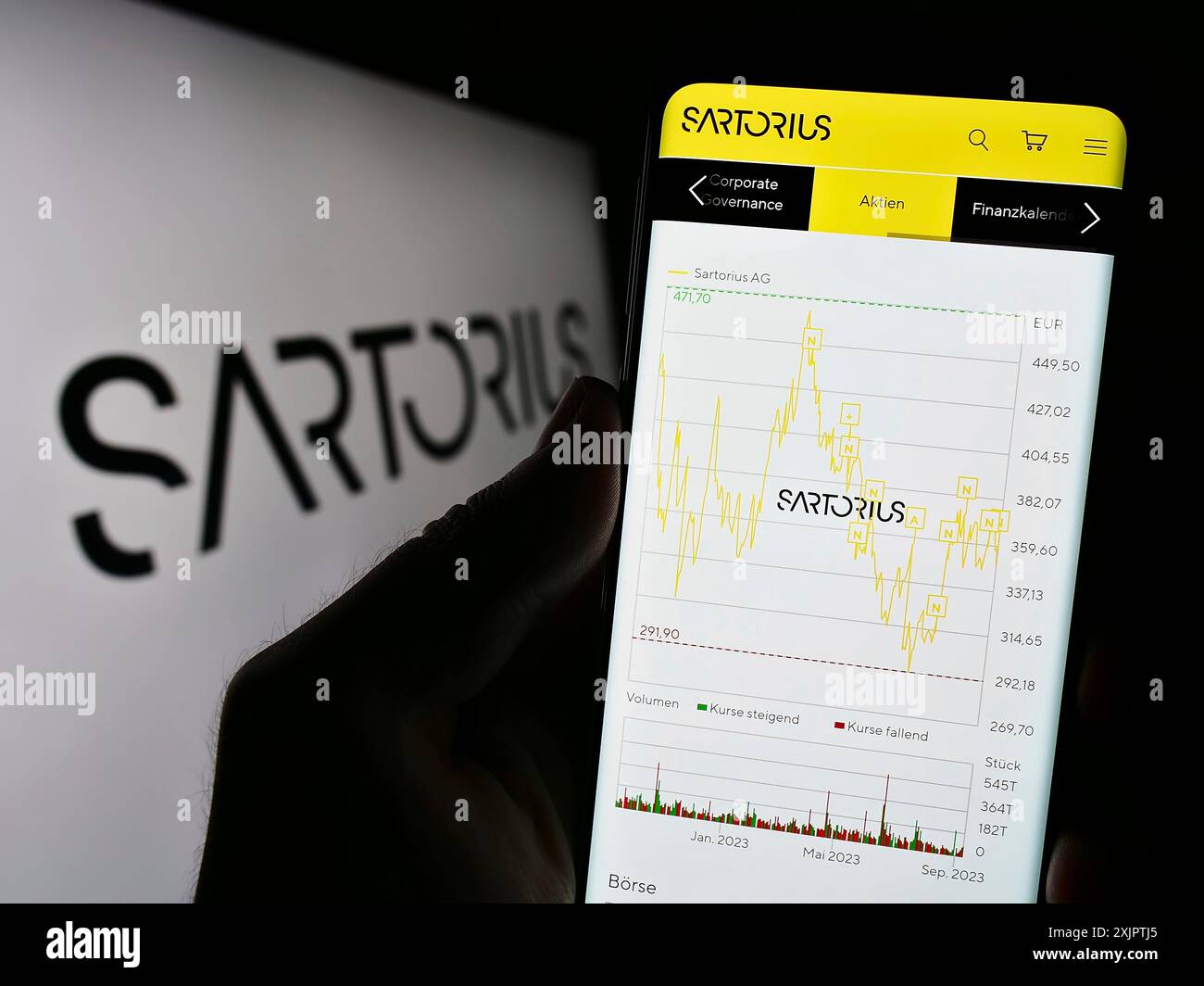 Stuttgart, Germany, 09-10-2023: Person holding smartphone with webpage of German pharmaceutical ...