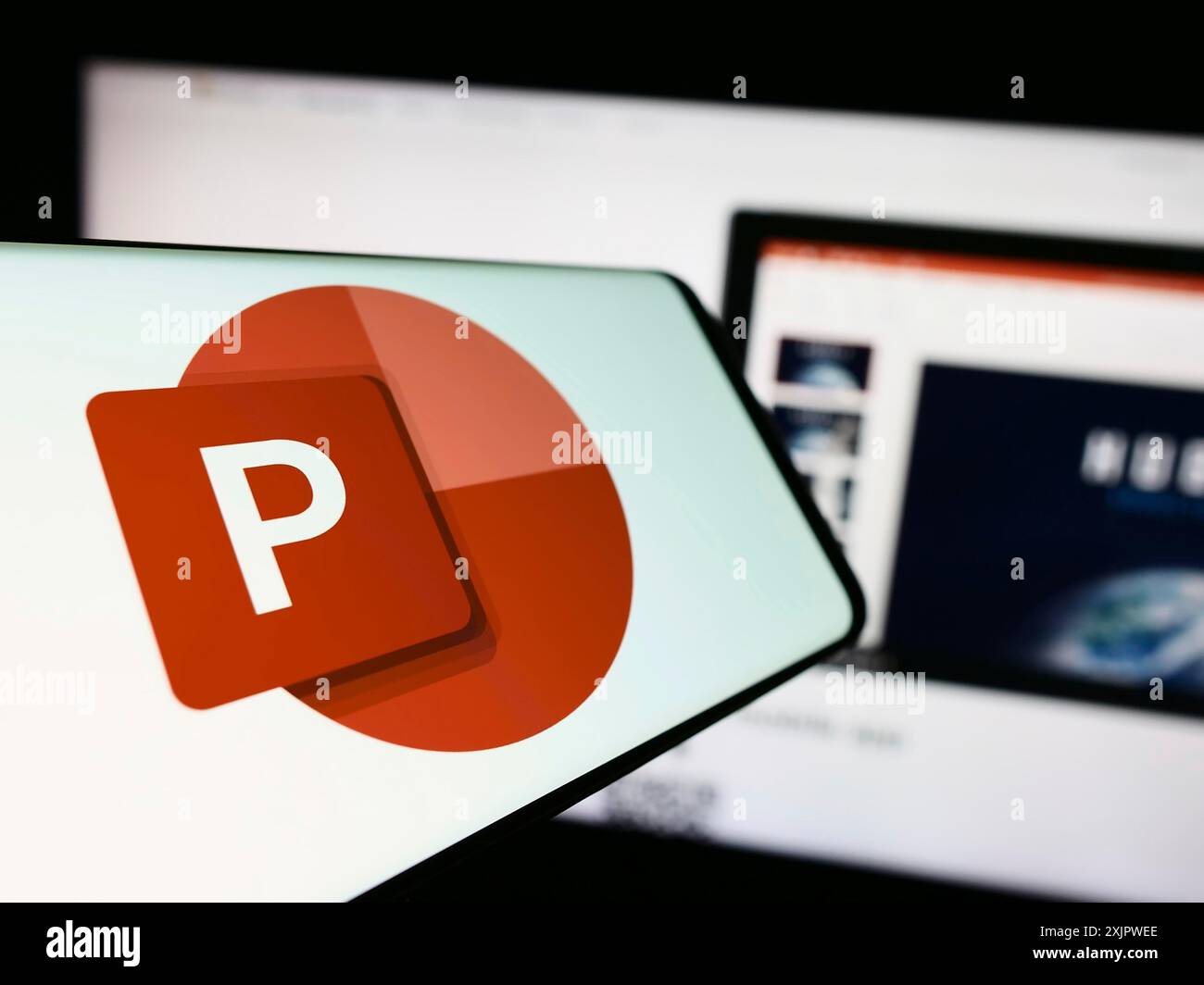 Stuttgart, Germany, 09-21-2023: Cellphone with logo of presentation ...