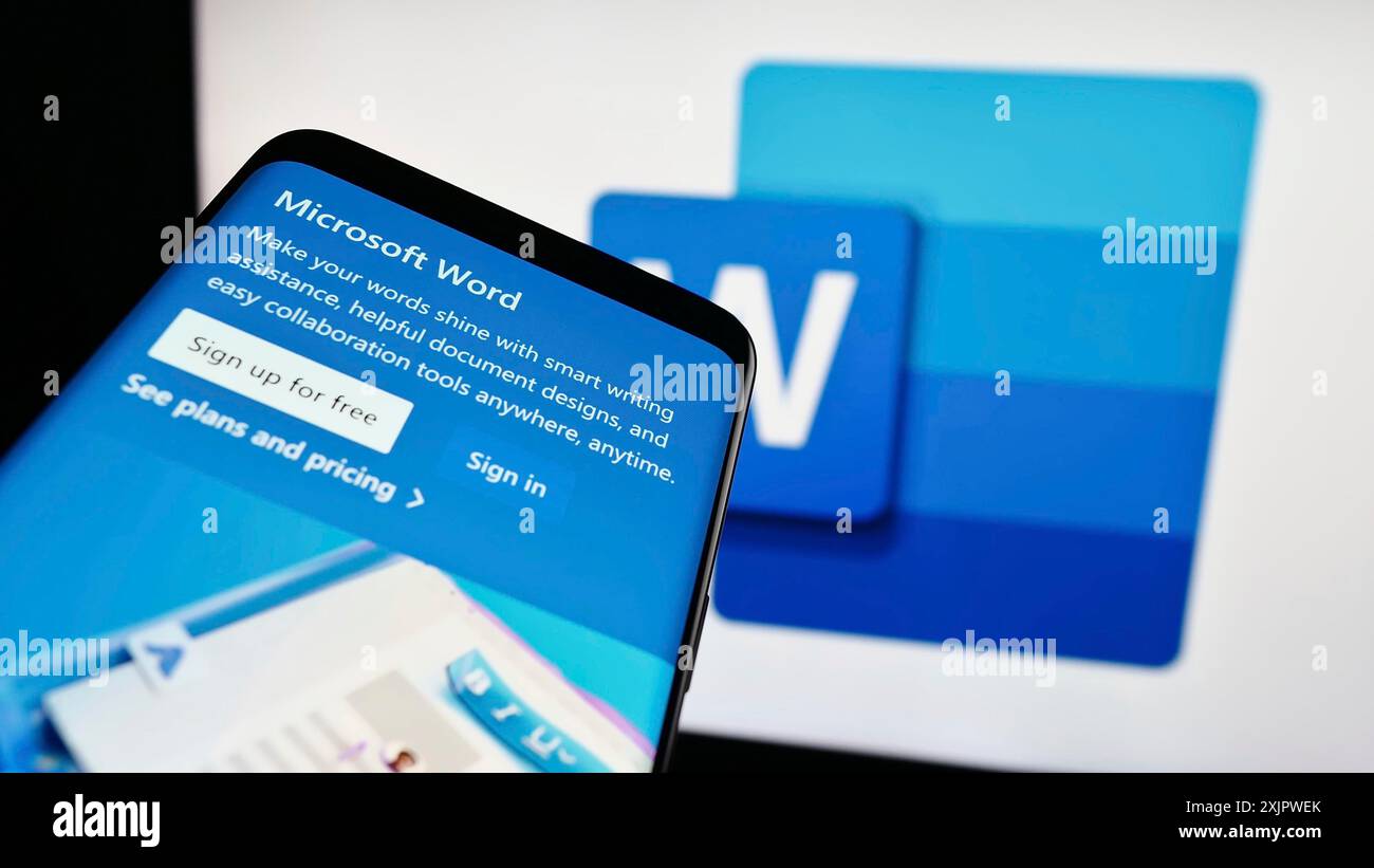 Stuttgart, Germany, 09-21-2023: Smartphone with webpage of word ...