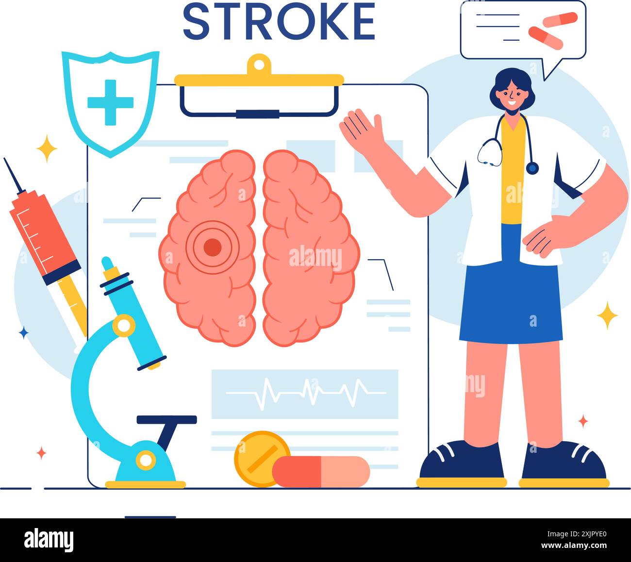 A Vector Illustration of Human Brain Stroke Highlighting Medical ...